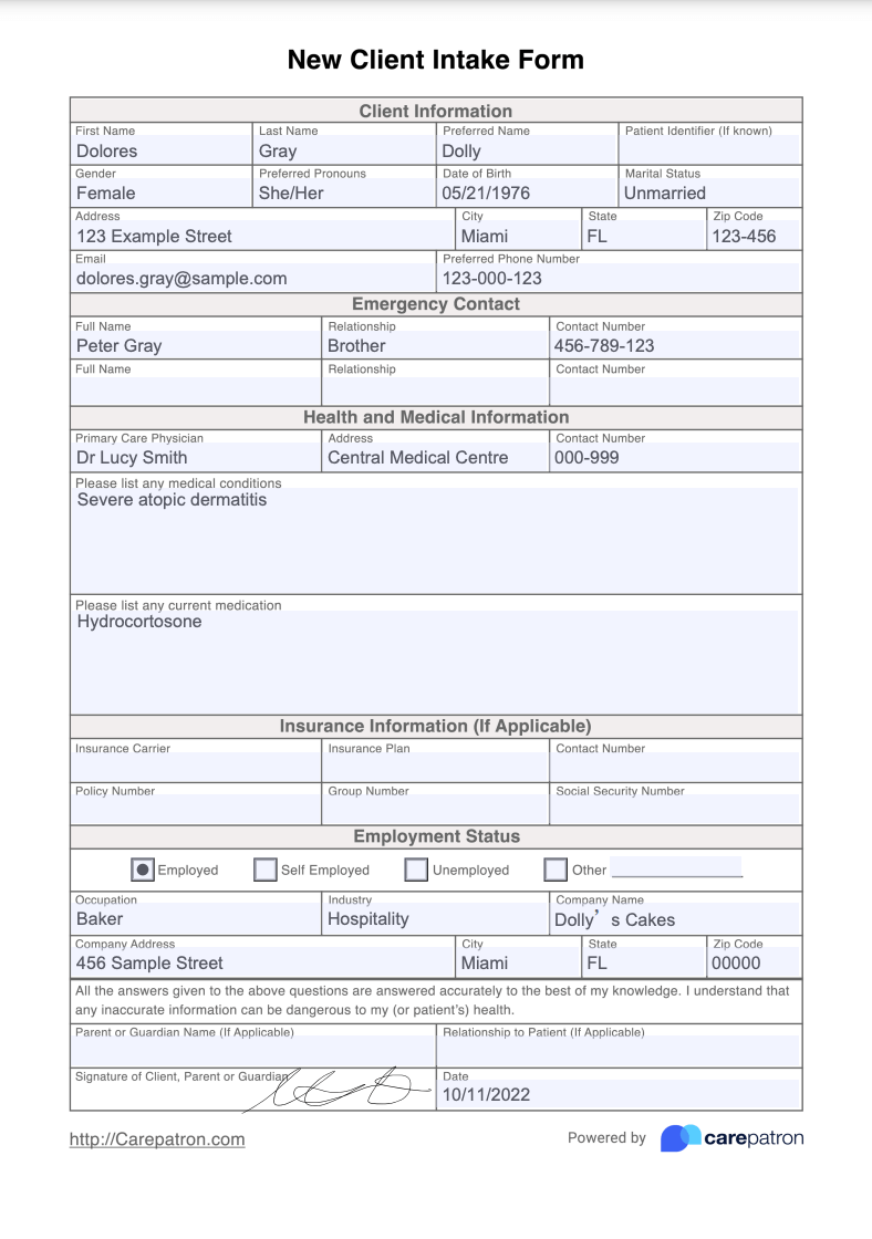 New Client Intake Form Template Free PDF Download